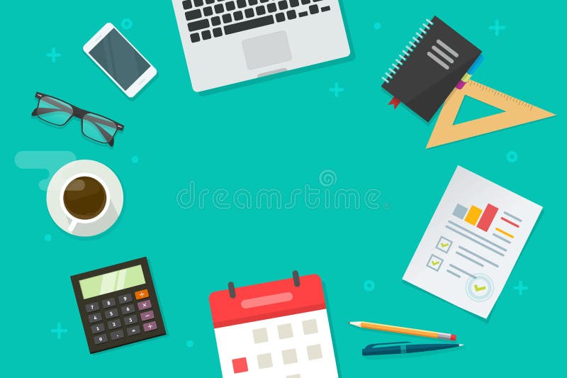 Business Workplace Desktop Vector Illustration, Flat Cartoon Working ...