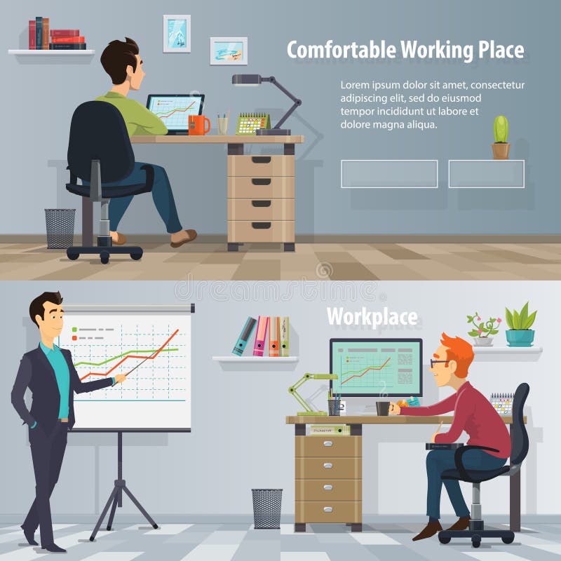 Workplace Office Horizontal Banners Stock Illustrations – 264 Workplace ...