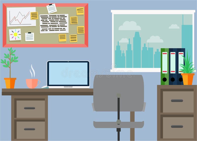 Business Workplace with Office Things, Equipment, Objects. Stock Vector ...