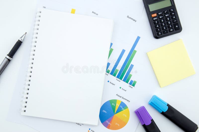 The Business Workplace Papers with Graphs and Notebook and Diagram ...