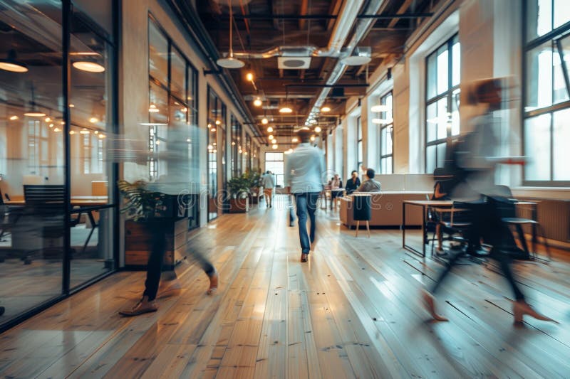 Business Workplace with People in Walking in Blurred Motion in Modern ...