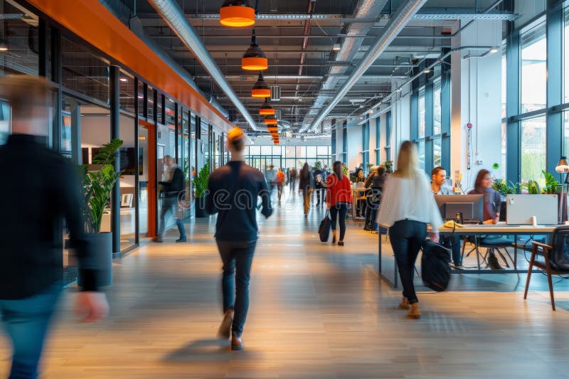 Business Workplace with People in Walking in Blurred Motion in Modern ...