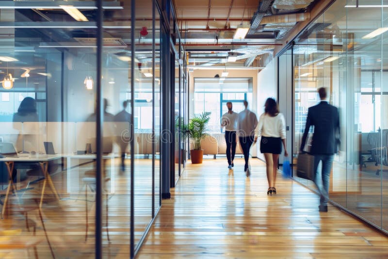 Business Workplace with People in Walking in Blurred Motion in Modern ...