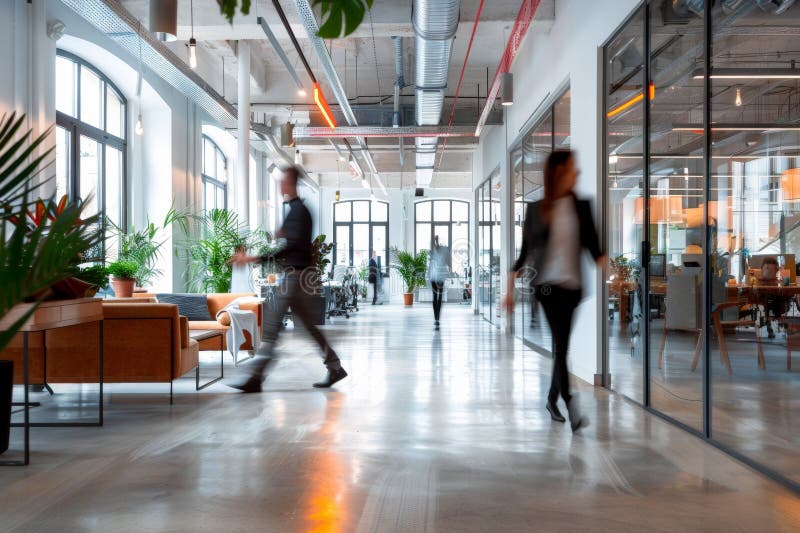 Business Workplace with People in Walking in Blurred Motion in Modern ...