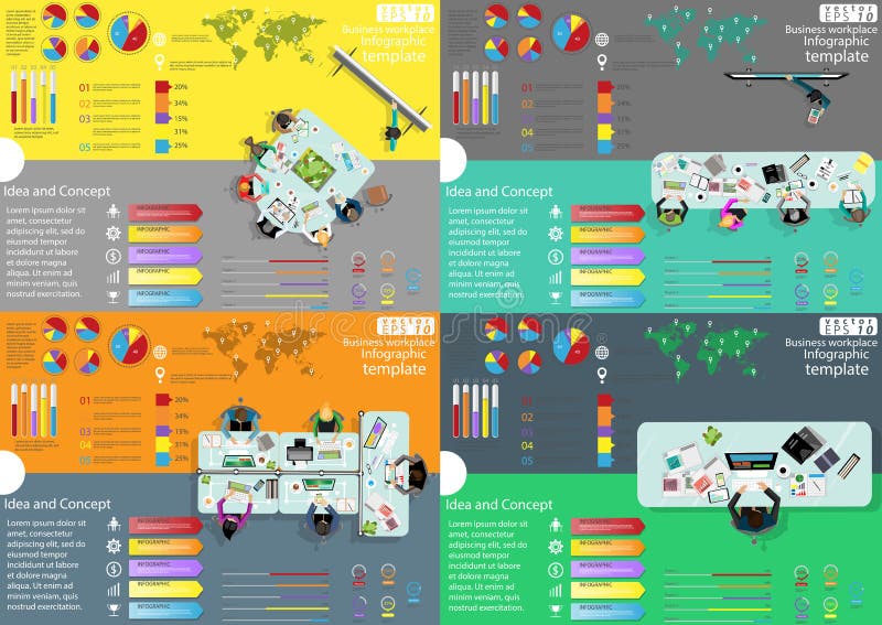 Business Workplace Top View Modern Idea and Concept Vector Illustration ...