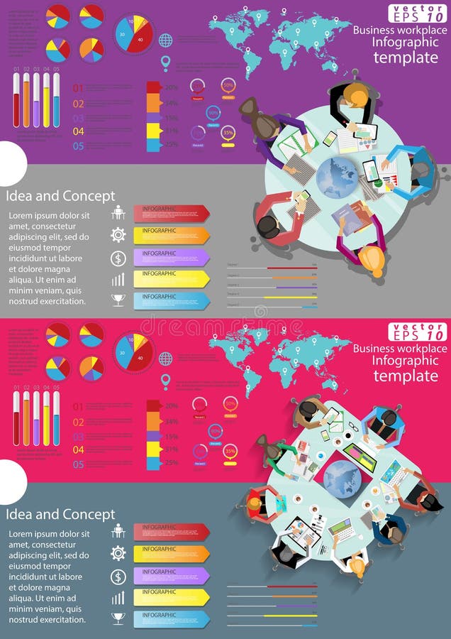 Business Workplace Top View Modern Idea and Concept Vector Illustration ...