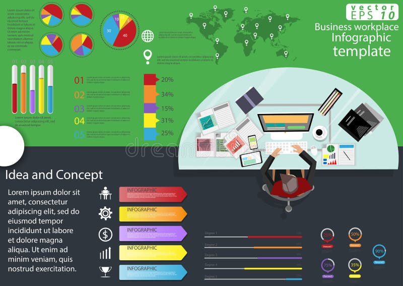 Business Workplace Top View Modern Idea and Concept Vector Illustration ...