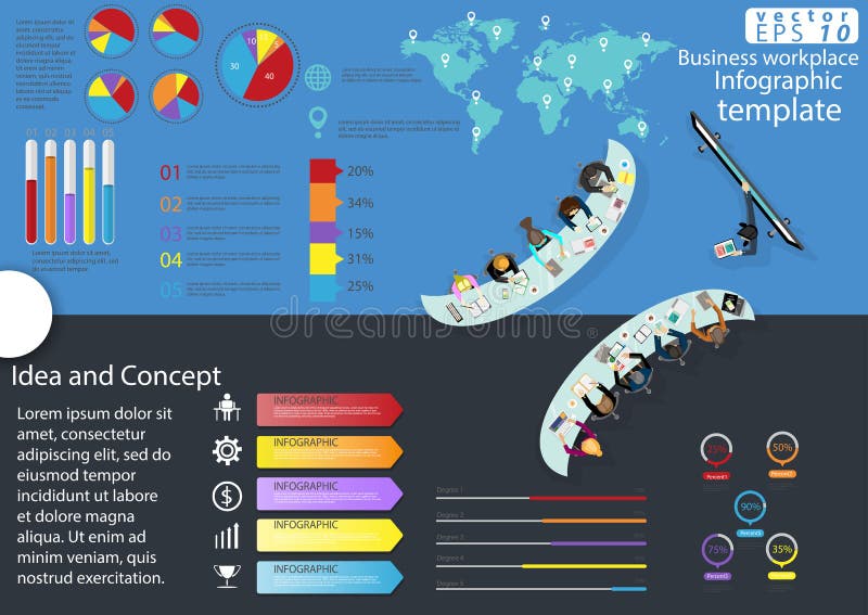 Business Workplace Top View Modern Idea and Concept Vector Illustration ...