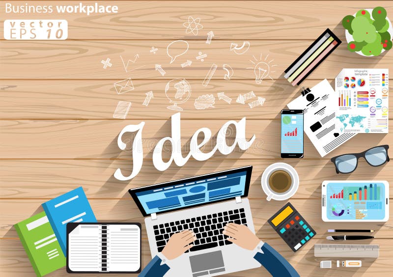 Business Workplace Top View Modern Idea and Concept Vector Illustration ...