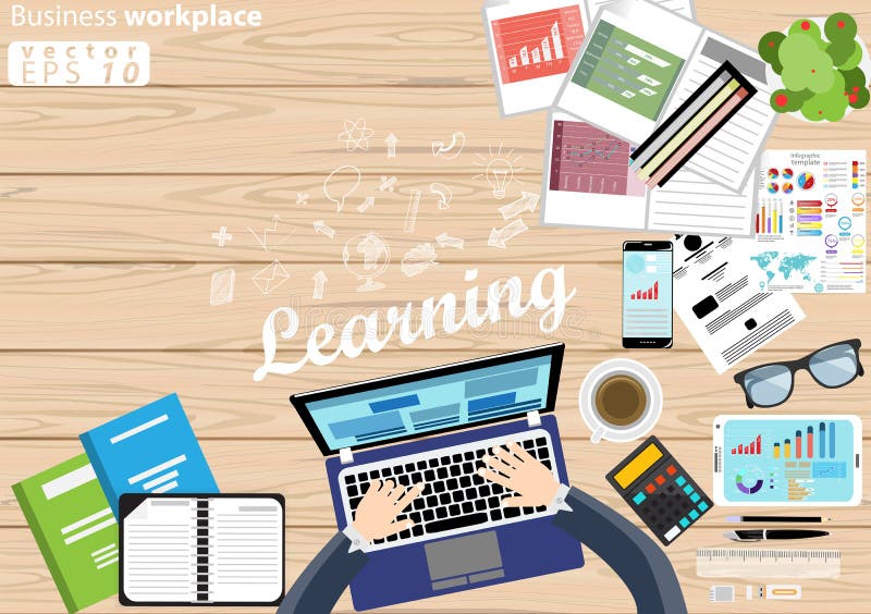 Business Workplace Top View Modern Idea and Concept Vector Illustration ...