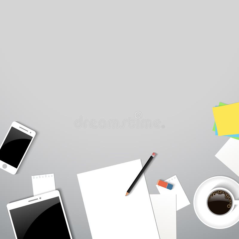 Business Workplace Top View. Office Table with Coffee, Document, Tablet ...