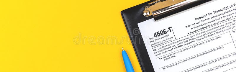 Business Workspace Banner with Official Documents, Form 4506-T Request ...