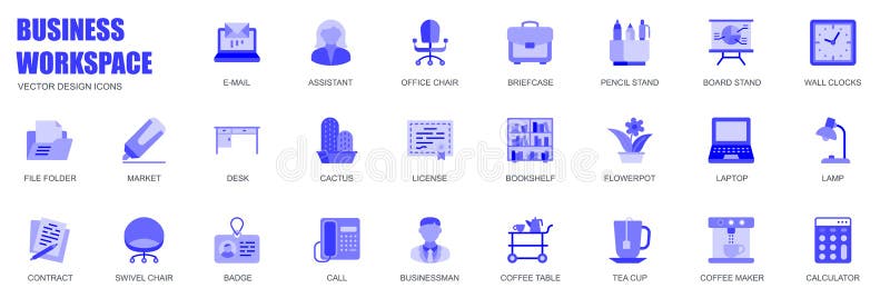 Business Workspace Concept of Web Icons Set in Simple Flat Design Stock ...