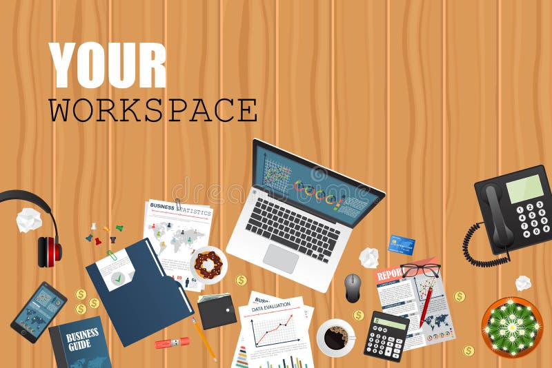 Business Workspace Top View. Office Objects. Business Planning and ...