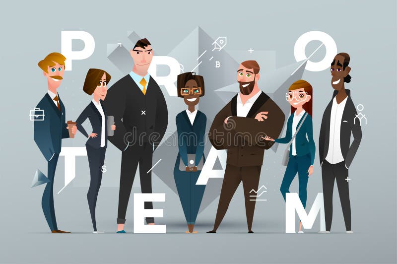 Abstract Business Banner Design with Cartoon Characters Stock Vector ...