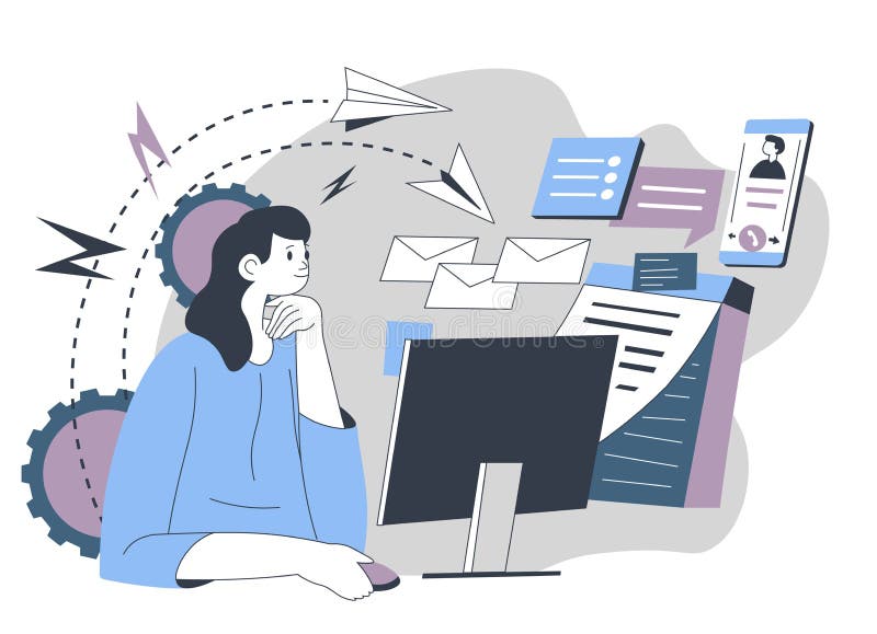 Businesslady Working on Computer Making Project Stock Vector ...