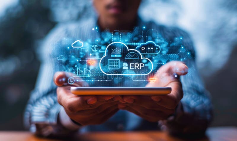 A Businessman Accesses Cloud-based Enterprise Resource Planning ERP ... A Businessman Accesses Cloud-based Enterprise Resource Planning ERP ...