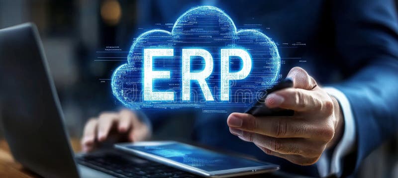 Businessman Accessing Cloud-Based Enterprise Resource Planning ERP ...