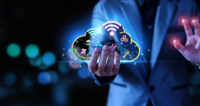 Businessman Accessing The Cloud Computing Technology Internet Storage Network Concept And A