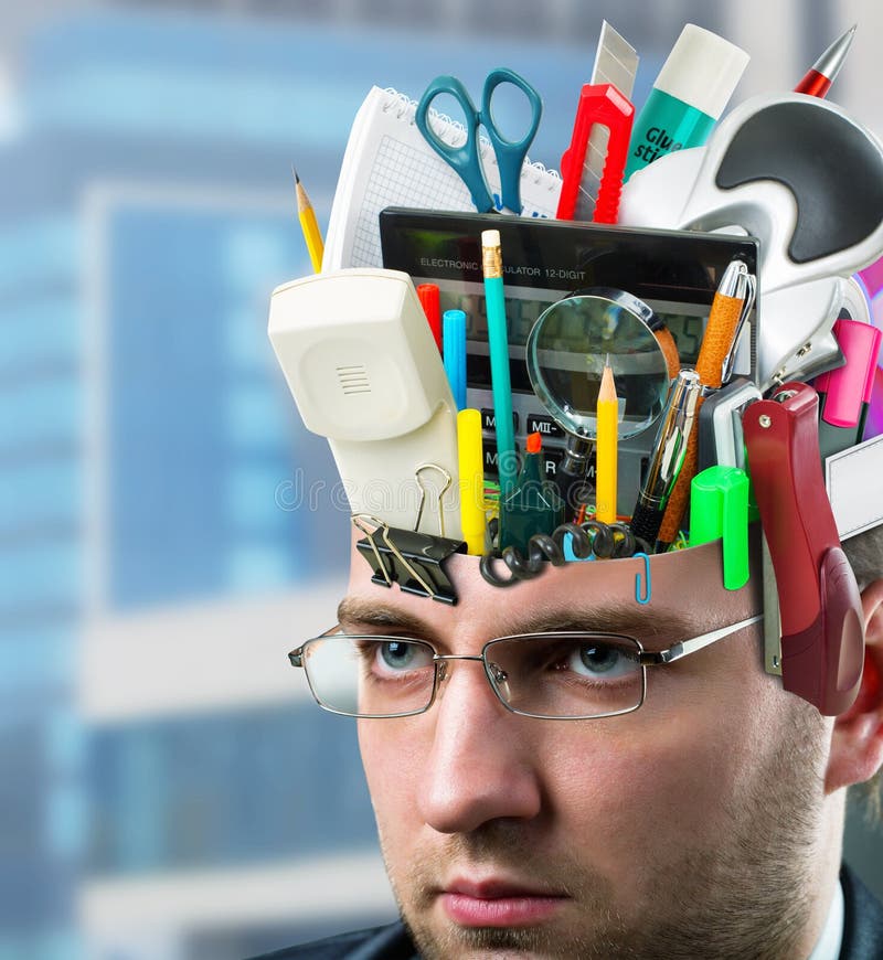 Businessman with Accessories in Head Stock Image - Image of confident ...