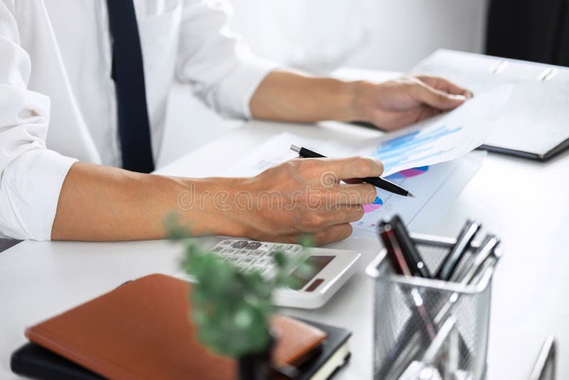 Businessman Accountant Working Audit and Calculating Expense Financial ...