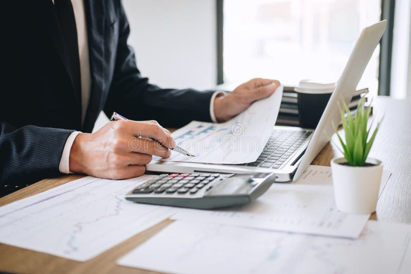 Businessman Accountant Working Audit and Calculating Expense Financial ...