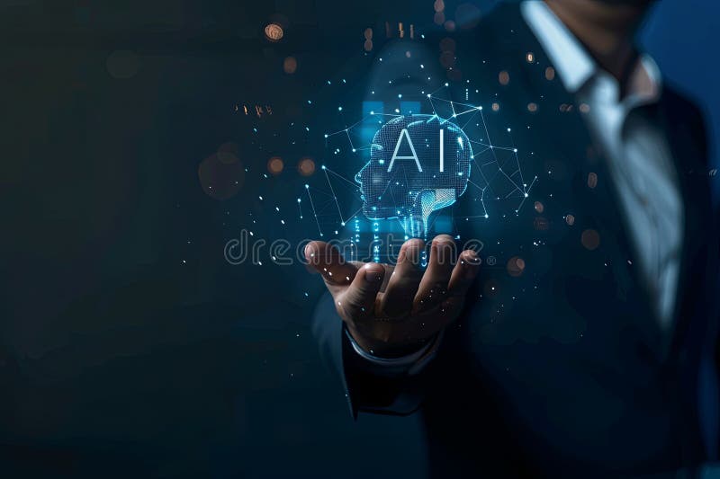 Businessman Achieves Seamless Integration of Glowing AI Icon into ...