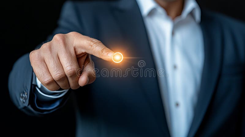Businessman Activating Digital Interface with Finger Touch Gesture ...