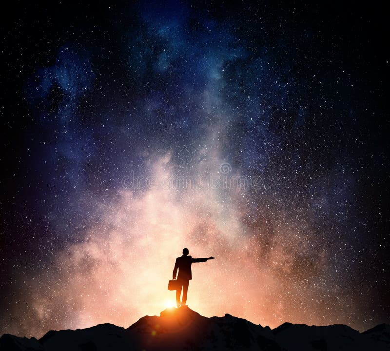 Businessman Against Starry Sky . Mixed Media Stock Photo - Image of ...