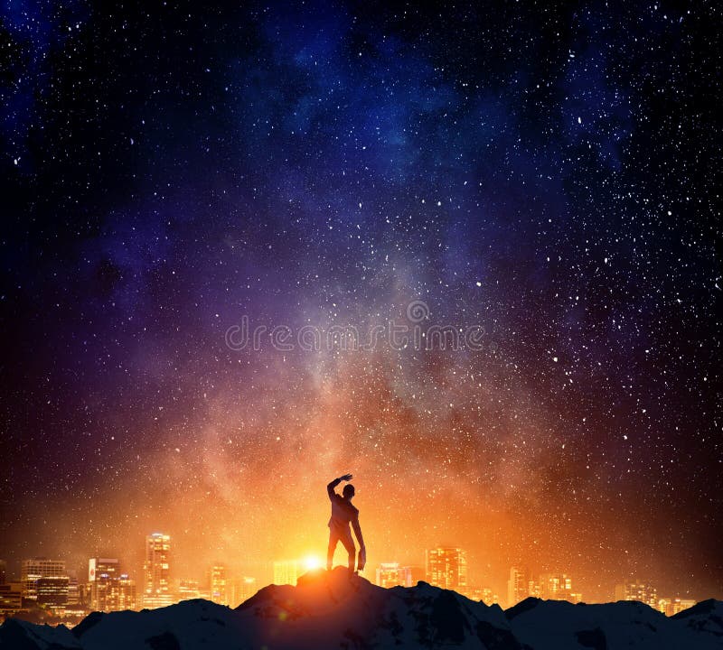 Businessman Against Starry Sky . Mixed Media Stock Photo - Image of ...