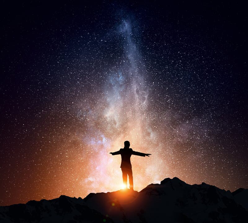 Businessman Against Starry Sky . Mixed Media Stock Photo - Image of ...