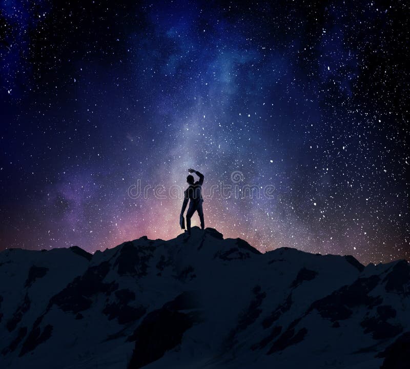Businessman Against Starry Sky . Mixed Media Stock Image - Image of ...