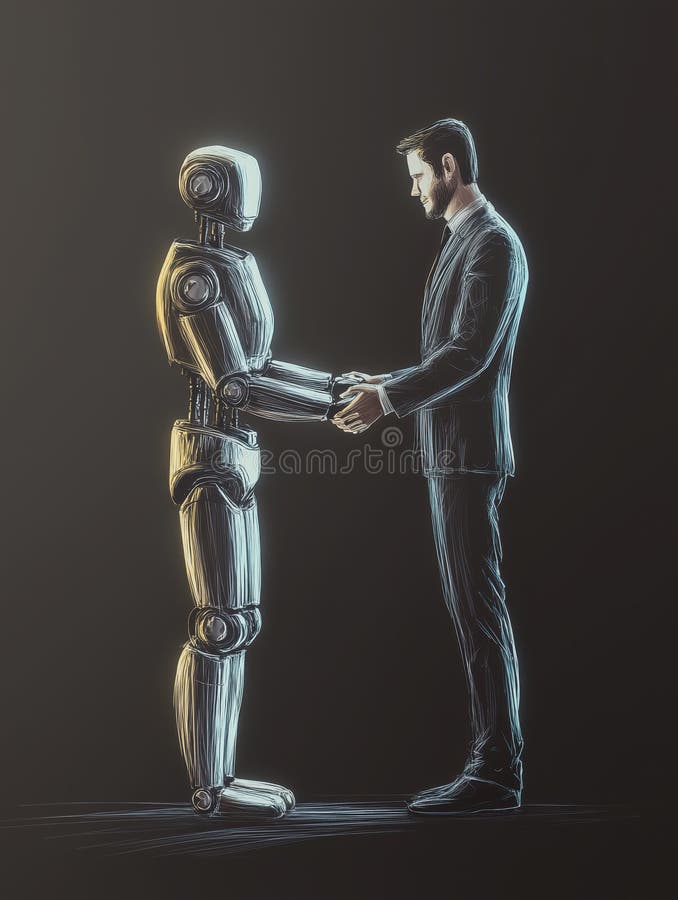 Businessman and Ai Artificial Intelligence Robot Shaking Hands ...