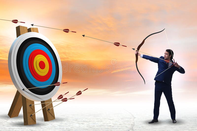 The Businessman Aiming Arrow with Bow Stock Photo - Image of bullseye ...