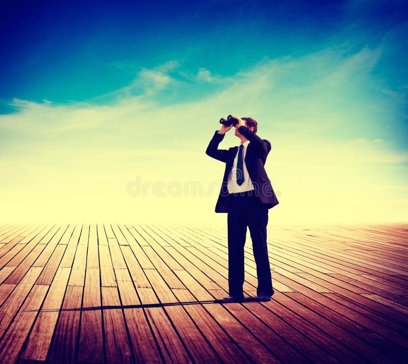 Businessman Alone Looking Explore Searching Landscape Concept Stock ...
