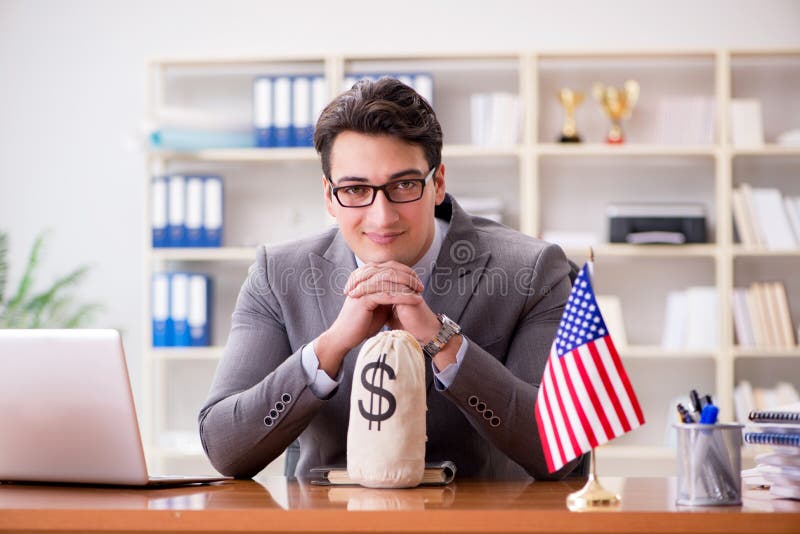 The Businessman with American Flag in Office Stock Photo - Image of ...