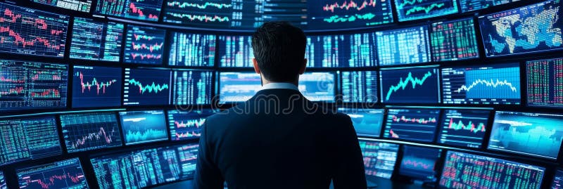 A Dynamic Trader Amidst Market Data a Businessman Analyzes Complex ...