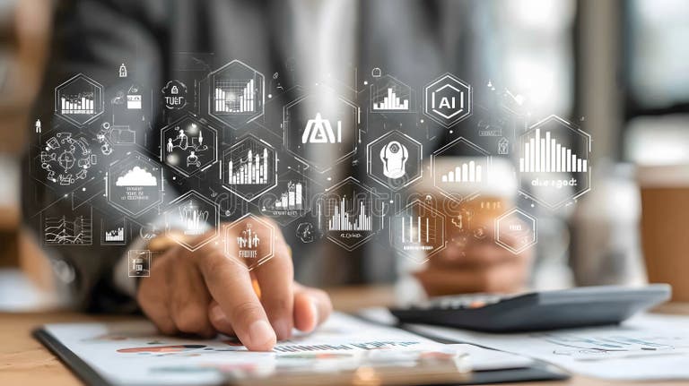 Businessman Analyzing Data with Artificial Intelligence Algorithm Stock ...