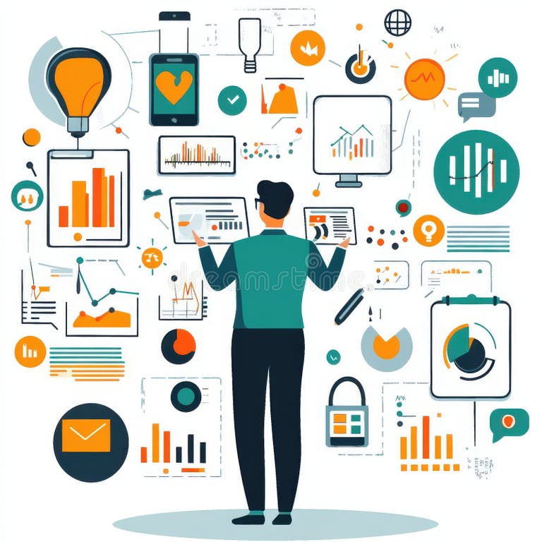 Businessman Analyzing Data Charts Graphs and Insights Isolated on White ...
