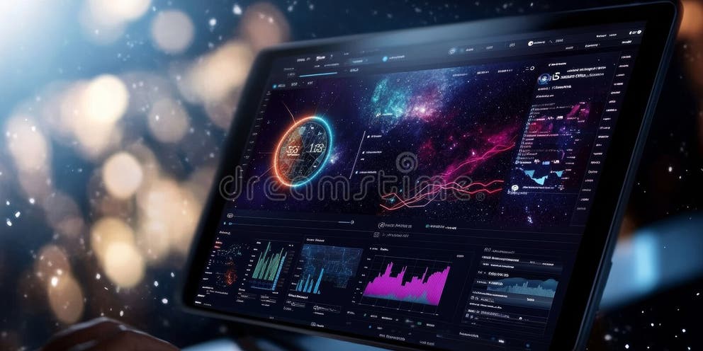 Businessman Analyzing Data on Futuristic Computer Interface with Holographic Display Showing ...