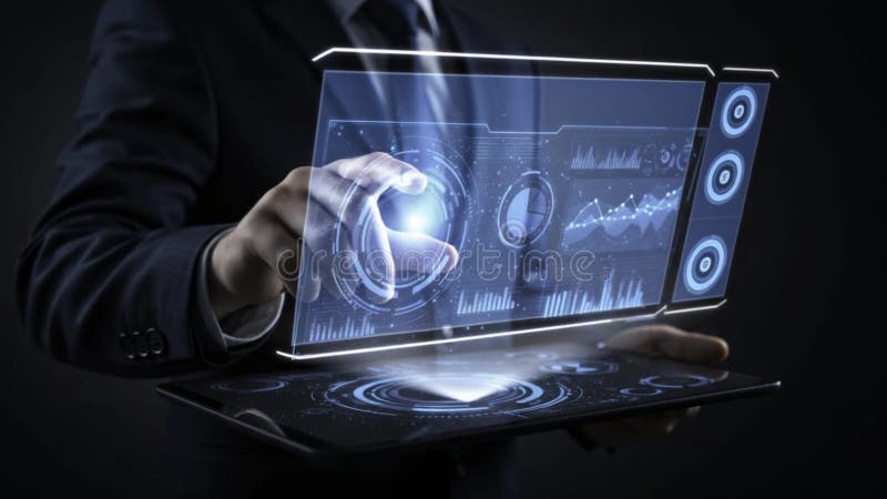 Businessman Analyzing Data on Holographic Interface Stock Video - Video of innovation, working ...