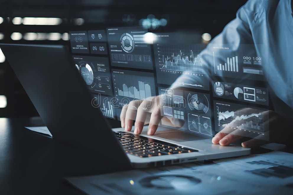 Businessman Analyzing Data on Laptop Screen Modern Technology Digital ...