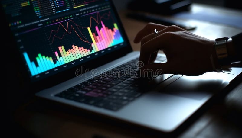 Businessman Analyzing Data on Laptop, Using Wireless Technology for ...