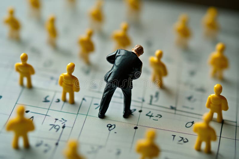 Businessman Analyzing Data Surrounded by Miniature Figures on a Chart ...