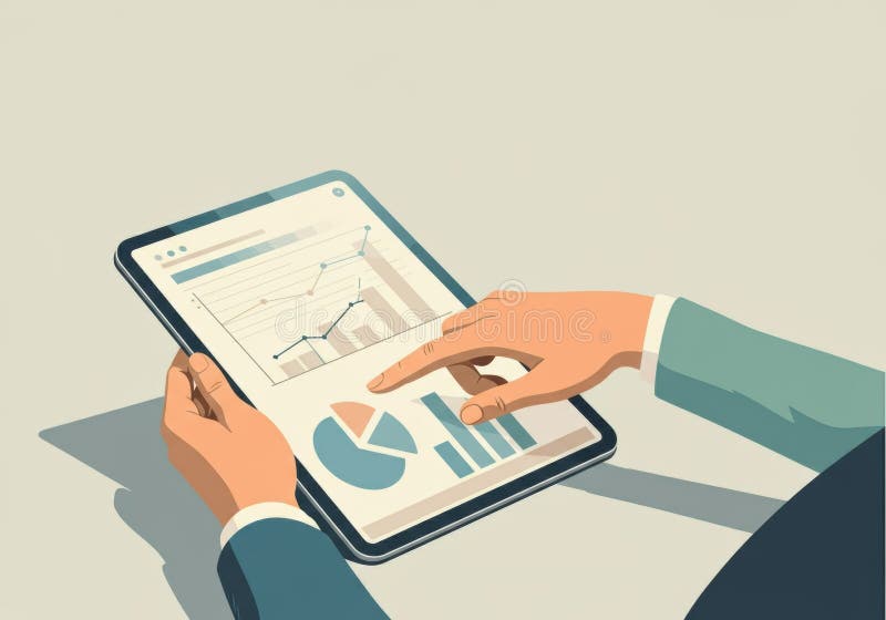 Businessman Analyzing Data on a Tablet with Graphs and Charts Stock ...