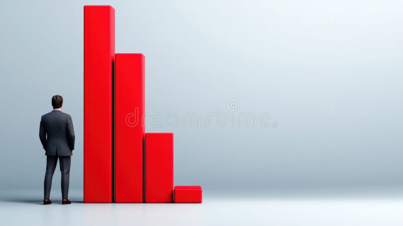 Businessman Analyzing Declining Red Bar Chart Stock Illustration ...