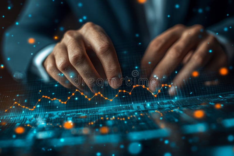 Businessman Analyzing Financial Chart Using Futuristic Touchscreen ...