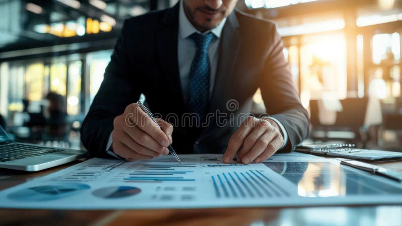 Businessman Analyzing Financial Data with Charts in Modern Office ...