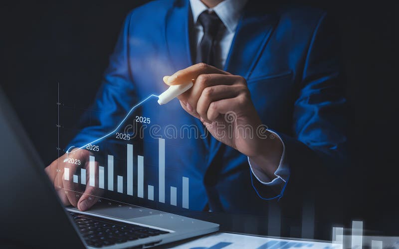 Businessman Analyzing Financial Growth Chart Data Increase 2025 ...