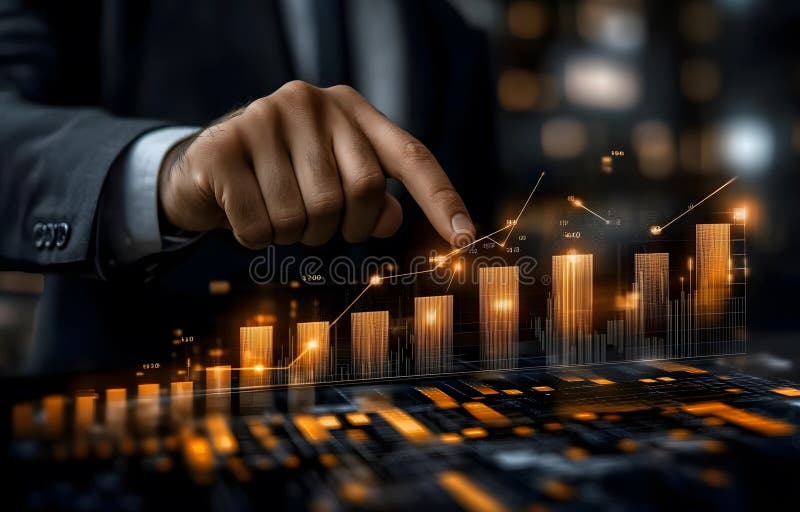 Businessman Analyzing Financial Growth Data on Laptop with Rising Graph ...